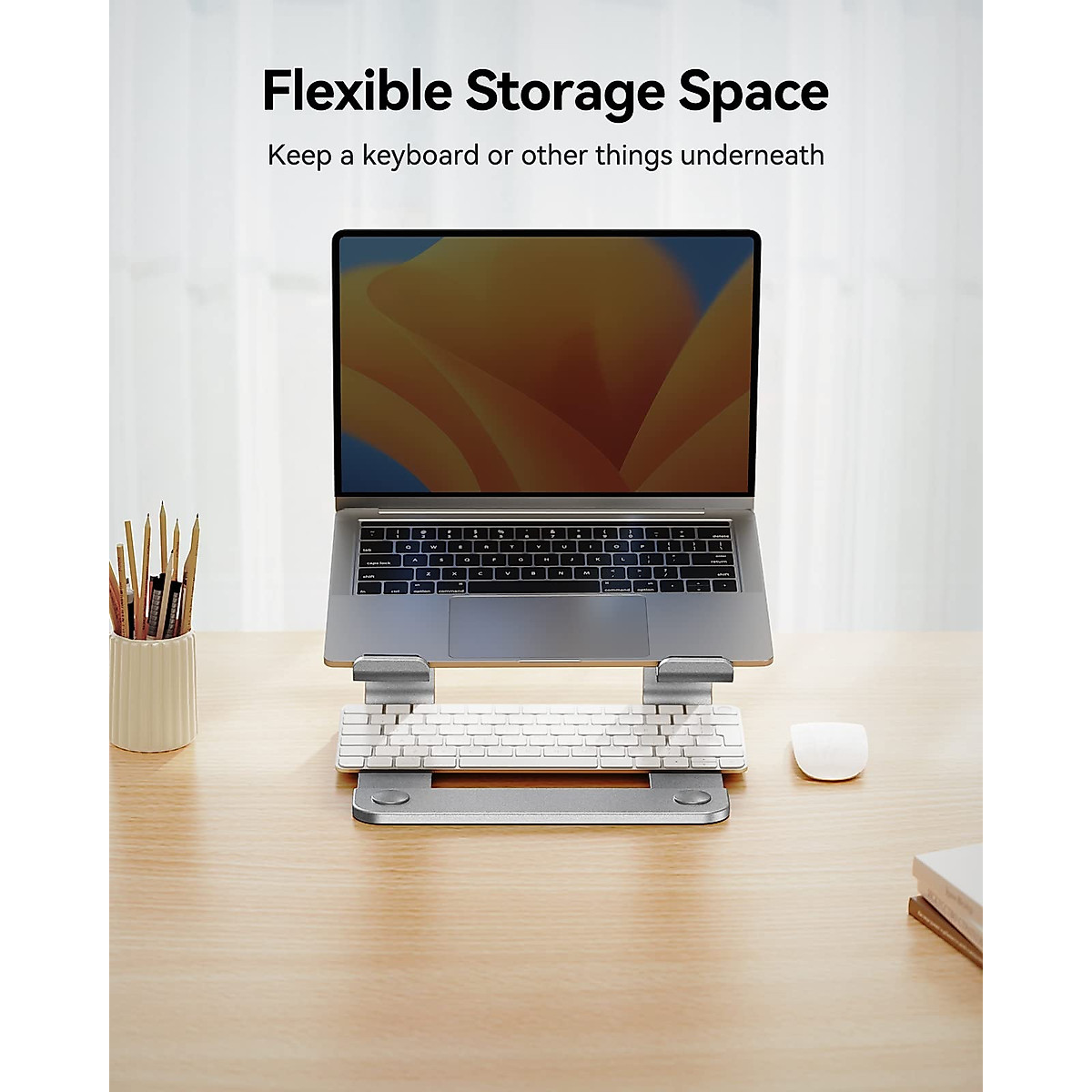 LORYERGO Laptop Stand, Ergonomic Laptop Riser Laptop Stand for Desk, Notebook Computer Stand Holder Compatible with Most 10-15.6” Laptops, Silver