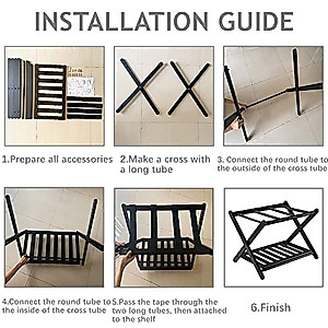 tonchean Folding Luggage Rack with Shelf, Luggage Rack for Guest Room, Bamboo Suitacse Stand for Hotel, Bedroom, Home