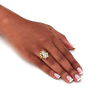 PalmBeach Yellow Gold-Plated Marquise Cut Aurora Borealis Crystal Ring Sizes 5-10 Size 7