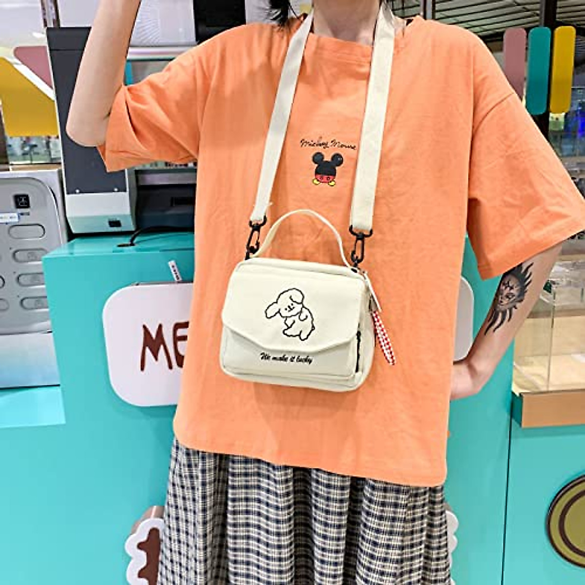 NCDUANSAN Kawaii Backpack Girl People Messenger Bag Mini Small Backpack Cute Korean INS Puppy Pattern(White)