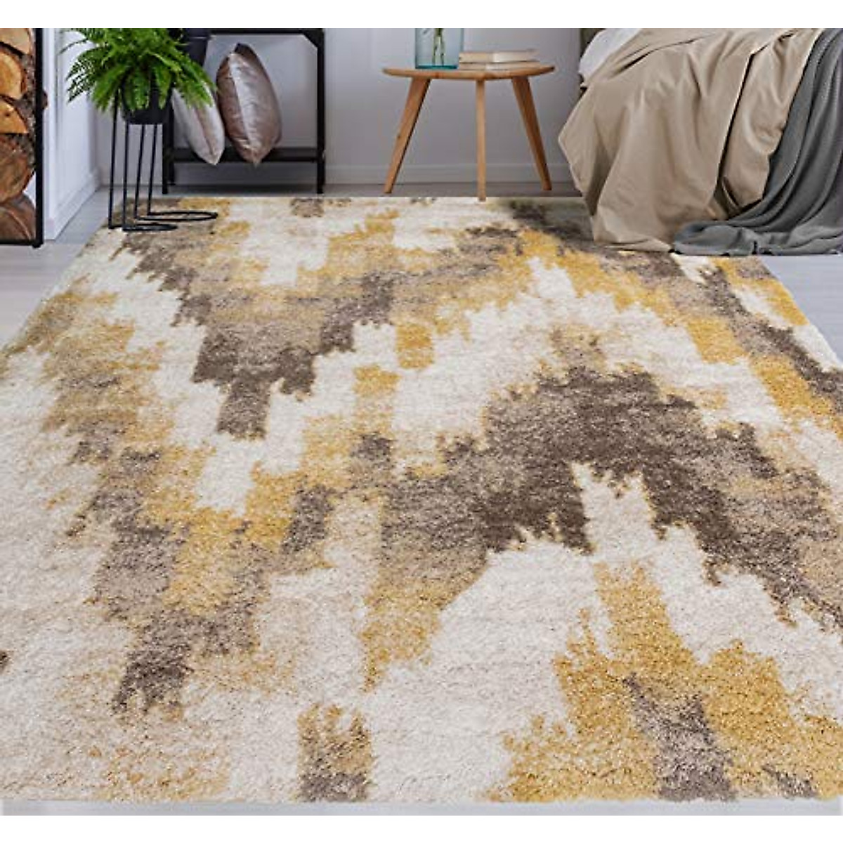 NOORI RUG - Premium & Luxury Imported - Lux Emma Machine Made High Pile Ikat - Rectangle - Brown - Gold - 10' x 14', Bedroom, Dining Room