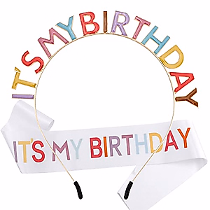 BAHABY Birthday Crowns for Women, IT'S MY BIRTHDAY Sash & Birthday Headband Set Princess Birthday Sash and Tiara Birthday Gifts for Women Girls Sweet Happy Birthday Accessories for Party - Multicolor