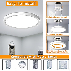 CHARYJOD LED Flush Mount Ceiling Light, 9inch Low Profile LED Ceiling Light,18W 5000K Ultra Thin Round Ceiling Light Fixture for Kitchen Bedroom Hallway Garage Laundry Stairwell Basement Closet White