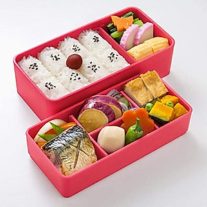 Japanese Traditional Rabbit Blossom Bento Box Set - Square 2 Tier Bento Box, Rice Ball Press, Bento Bag (Red)
