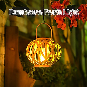 Solar Metal Woven Lanterns Outdoor - 10"*8" Waterproof Hanging Cordless Lantern with Edison Bulb Farmhouse Decor for Yard Patio Garden Home