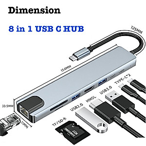 SLAUNT USB C Hub 8 in 1 USB C Adapter Compatible with MacBook Pro/Air M1 iPad Switch Docking Station USB C Ethernet Adapter HDMI Multiport Adapter Laptop USB C Hub TF/SD Card Reader USB PD Charging