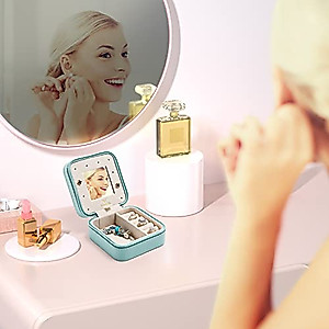 Vee Small Travel Jewelry Case, Mini Jewelry Organizer with Mirror Portable Display Storage Jewelry Box for Earrings, Rings, Necklaces, Bracelet, Best Gift for Women Girls (Blue)