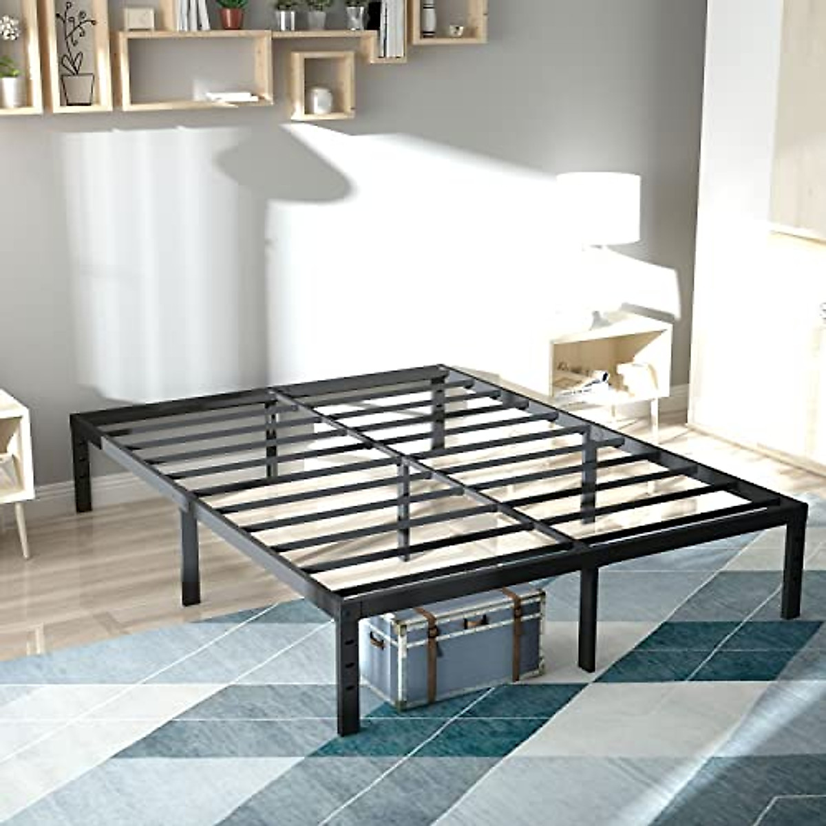 Rooflare California King Bed Frames 14 Inch High 9 Legs Max 3500lbs Heavy Duty Sturdy Metal Steel Cali King Size Platform No Box Spring Needed Black Easy to Assemble-Black