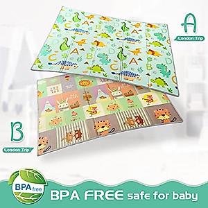 LFCREATOR Baby Play Mat,79" x 71" Extra Large Play Mat for Baby,Anti Slip Non Toxic Infant Play Mat ，Waterproof Reversible Play mat with Fabric Covering Edge,Dinosaur