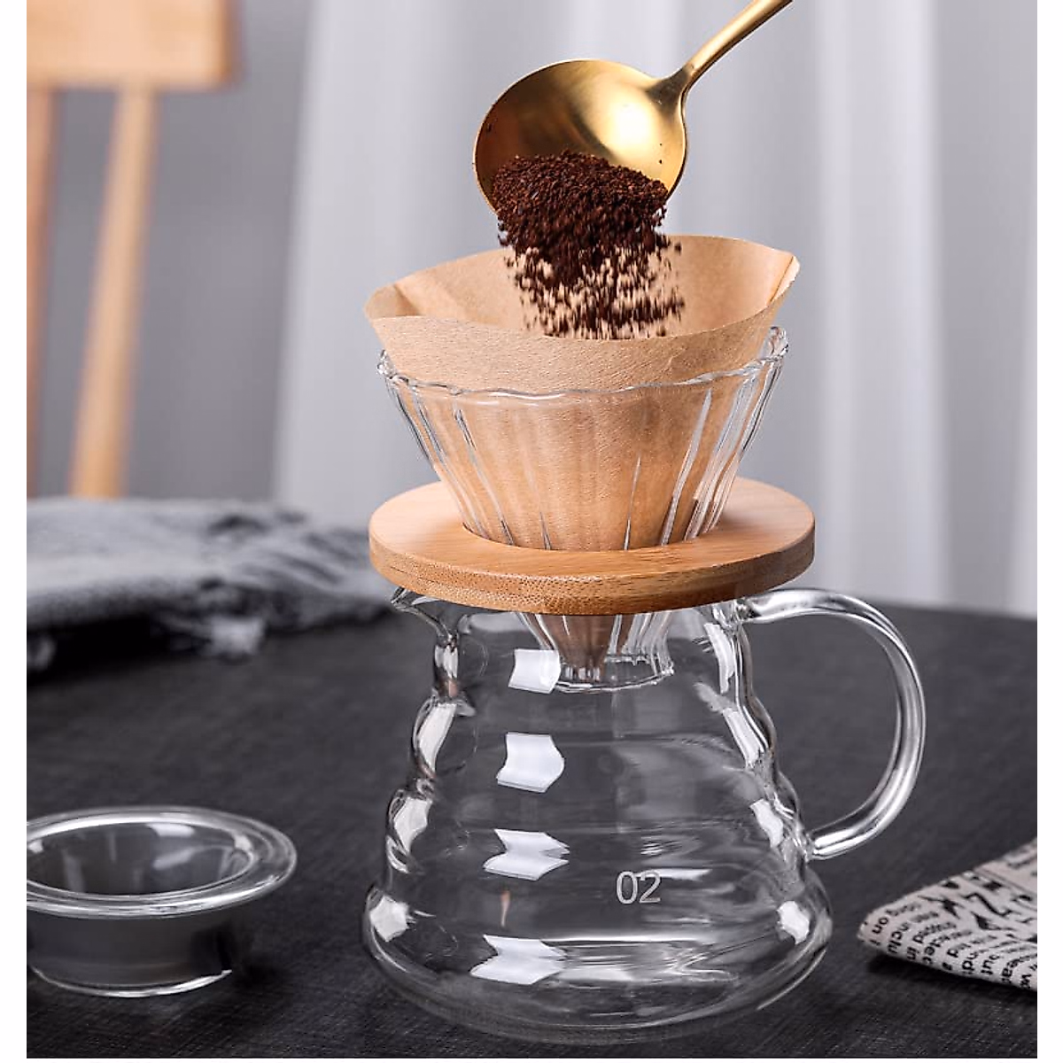 COFISUKI Pour Over Coffee Maker - 20 OZ /600ML Coffee Server with Glass Coffee Dripper, Stylish and Elegant 2 IN 1 Dripper Coffee Maker Kit Coffee Maker for Home or Office, 1-5 CUPS