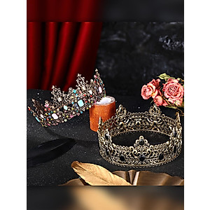 2 Pieces Baroque Crown King and Queen Crown Set for Men Women Black Rhinestone Crystal Queen Tiaras Royal Costume Crown Headwear for Prom Wedding Cosplay Homecoming Prom Christmas Party Decorations
