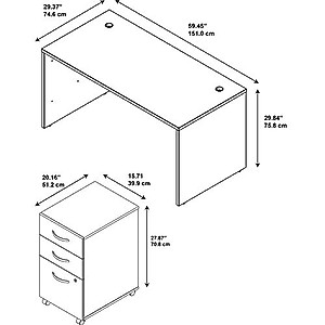 Bush Business Furniture Series C 60W x 30D Office Desk with 3 Drawer Mobile File Cabinet in Hansen Cherry