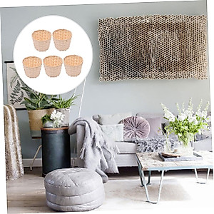 Toyvian 5pcs Woven Basket Storage Basket Woven Bucket Rattan Makeup Basket Small Wicker Baskets Flower Seagrass Belly Basket Wood Chip Basket Woven Cube Candy Bowl Wooden Doll House Round