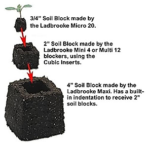 Ladbrooke Genuine Soil Block Maker - 6-Pc. Master Grower Nesting System Includes Maxi, Mini 4, Micro 20, Cubic Inserts, 1" Seed Dibbles, and Grow Tweezers, Made in England