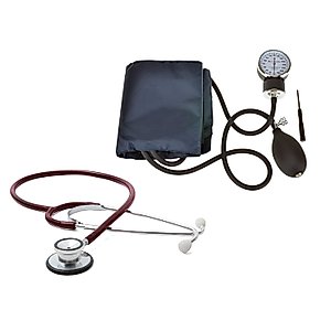 Dealmed Blood Pressure Monitor and Stethoscope Bundle | Includes (1) Arm Blood Pressure Monitor with Adult Cuff (Black) and (1) Dual-Head Stethoscope (Burgundy)