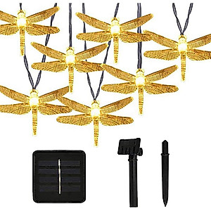 AMZSTAR Dragonfly Solar String Lights Outdoor, 19.7ft 8Modes 30 LED Waterproof Fairy Lights for Indoor/Outdoor Home Garden Lawn Fence Patio Party and Holiday Decorations (Warm White)