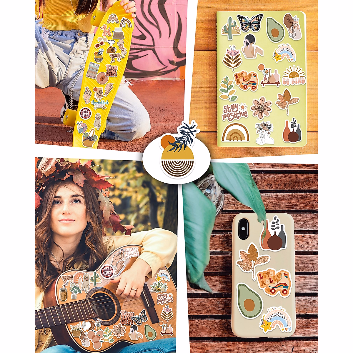 Benresive 50 Pcs Cute Stickers for Teens, Water Bottle Stickers, Preppy Boho Aesthetic Sticker Packs, Vinyl Waterproof Scrapbook Laptop Bulk Stickers for Adults Girls Kids