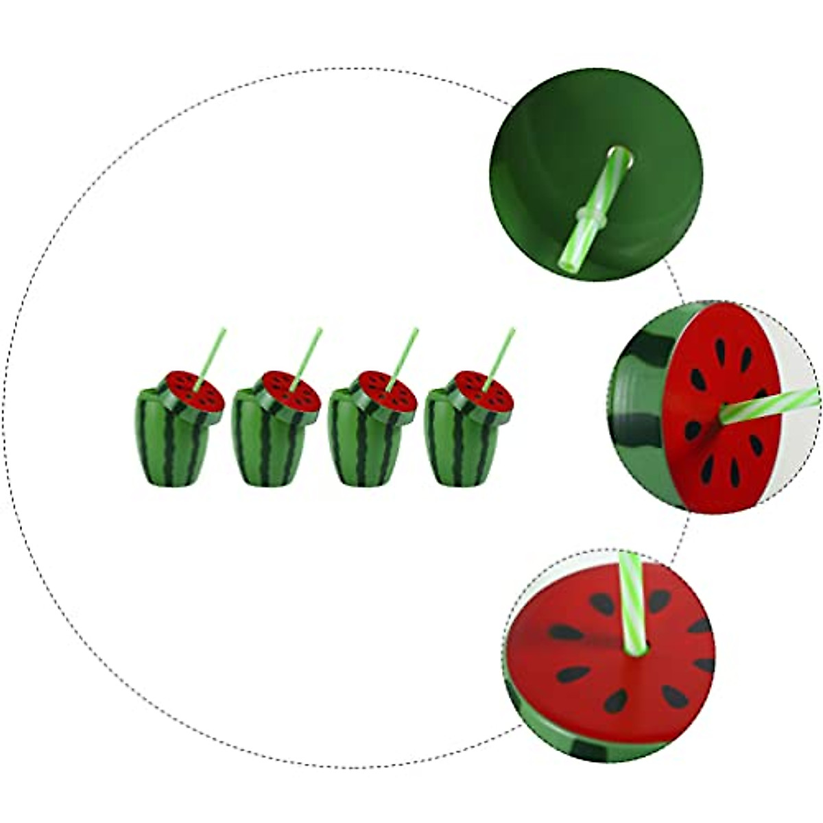 NUOBESTY 4pcs Fruit Shaped Cup Plastic Drinking Cup Watermelon Sippy Cup with Straw Lids for Summer Hawaiian Tropical Luau Party Supplies