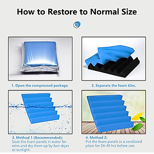 Acoustic Foam Panels, Recording Studio Acoustical Treatments Foam Panels – 2 Inch Thick 12x12 (24 Pack) | Sound Observing Soundproofing Fireproof Wall Foam Tiles | For Studio Office (Black & Blue)