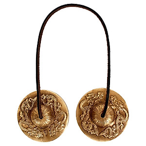 Grehge DRAGON Symbol Mantra engraved Manjira Tingsha Cymbals-Beautiful Gift Box for Meditation,Pray,Yoga,Sound healing, 7.5cm / 3" Tingsha Bell joined by Leather Strap