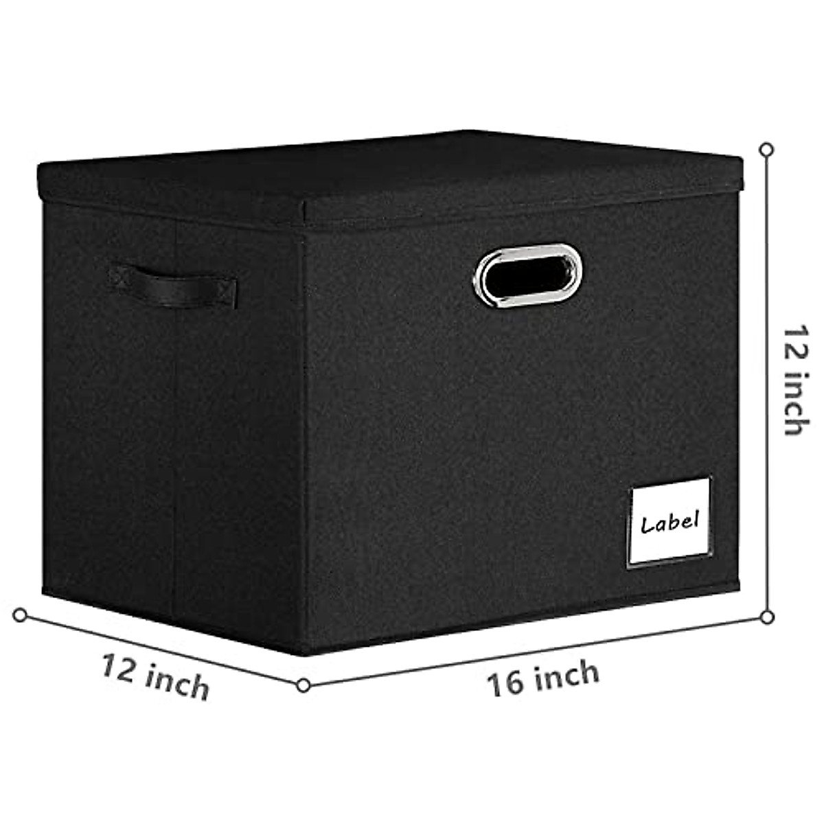 LHZK Extra Large Storage Bins with Lids 16x12x12 Foldable Linen Fabric Storage Boxes with Lids, Decorative Fabric Storage Bins with Label & 3 Handles for Shelves Bedroom Home Office (Black, 2-Pack)
