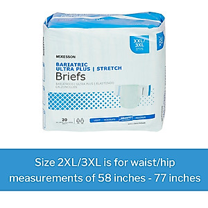 McKesson Bariatric Ultra Plus Stretch Briefs, Incontinence, Adult Unisex, Heavy Absorbency, 2XL / 3XL, 20 Count, 4 Packs, 80 Total