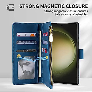 Neiye Compatible with Samsung Galaxy S23 Ultra Wallet Case with RFID Blocking Zipper Card Slots Stand Protective Flip Splicing PU Leather Phone Cover for S23 Ultra Case Wallet(6.8 inch-Blue)