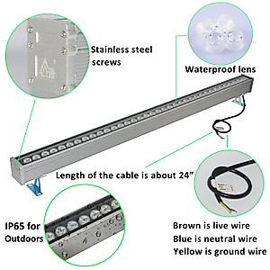 RSN LED 36W Lighting Bar, Super Bright 3600LM Wall Washer Light, 6000K Cool White, IP65 Waterproof Outdoor LED Lights Fixture for Backyard, Garden, Bridge, Landscape Lighting and Billboard Lighting