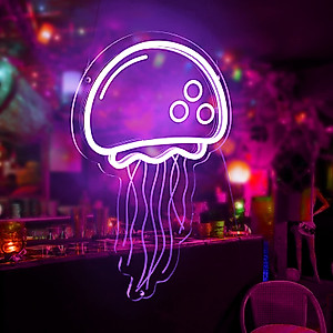 Jellyfish Neon Signs for Wall Decor Light Up Personalized for Bedroom, Bar, Birthday, Holiday Party, Wedding. USB Powered 3D Art Creative Purple Light LED with Dimmer Switch