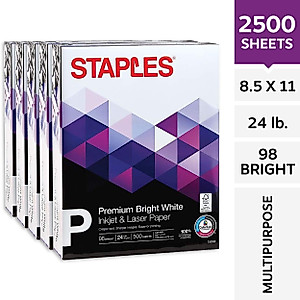 Staples Inkjet Paper – 8.5” x 11” Multipurpose, 24 lbs, 98Bright, 5-Reams/Carton