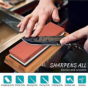 Sharpening Stone Whetstone Knife Sharpener, G-TING 400/1000 and 3000/8000 Grit Knife Sharpening Kit Wet Stone with Flattening Stone, Angle Guide, Non Slip Bamboo Base for Kitchen Knives, Pocket Knife