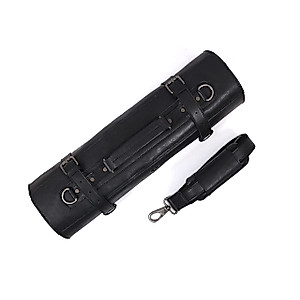 Aaron Leather Goods Leather Knife Roll Storage Bag | Elastic and Expandable 10 Pockets | 6 Leather Pocket | Travel-Friendly Chef Knife Case Roll (Raven, Leather)