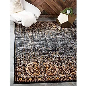 Unique Loom Imperial Collection Paisley, Distressed, Border, Vintage, Modern, Abstract Area Rug, 2 x 3 ft, Black/Orange