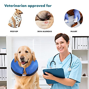 E-KOMG Dog Cone After Surgery, Protective Inflatable Collar, Blow Up Dog Collar, Pet Recovery Collar for Dogs and Cats Soft (Large(12"-18"), Blue)