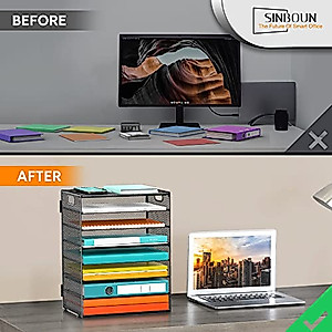 Sinboun 8-Tier Paper Organizer Letter Tray with Handle, Mesh Metal Desk File Organizer Paper Holder Office Organization for School Office Home