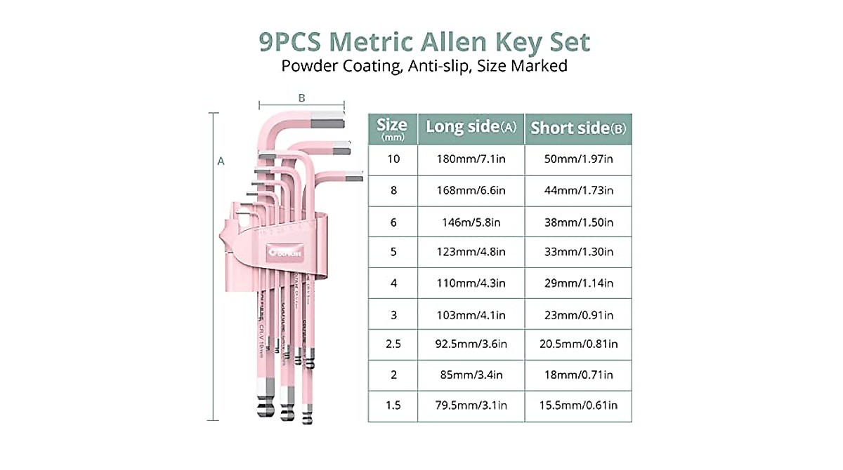 COLFULINE Pink Allen Key Set - 9 PCS for Home Repair