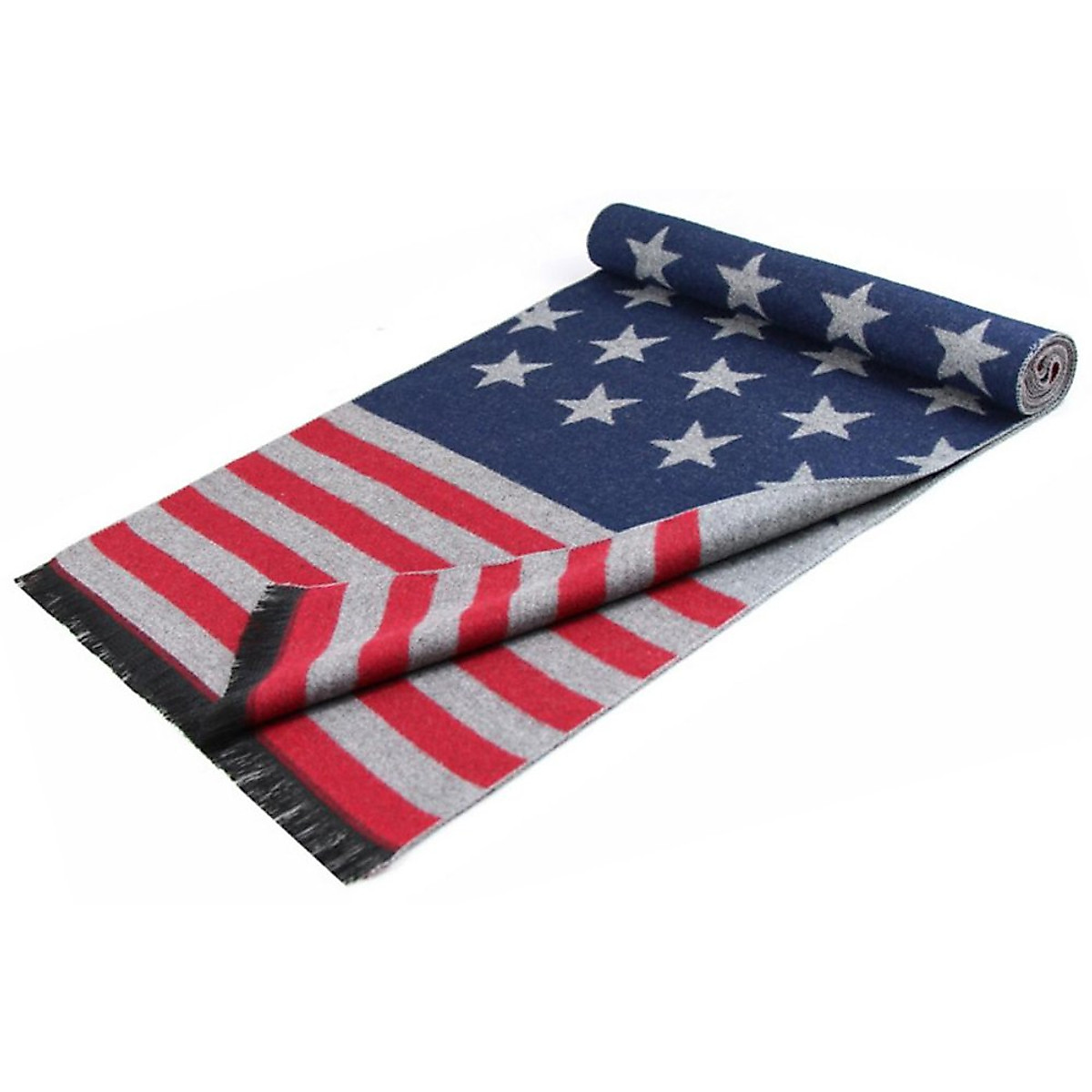 AZYOUNG USA Flag Men’s Winter Warm Knitted Plant Cotton Plaid Color Match Soft Thick Scarf,180cm