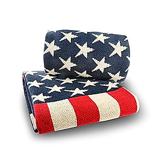 US Flag Knitted Blanket Patriotic Throw Super Comfy Soft Cozy for Coach and Bed 50"x 60" Warm for All Season TV Blankets