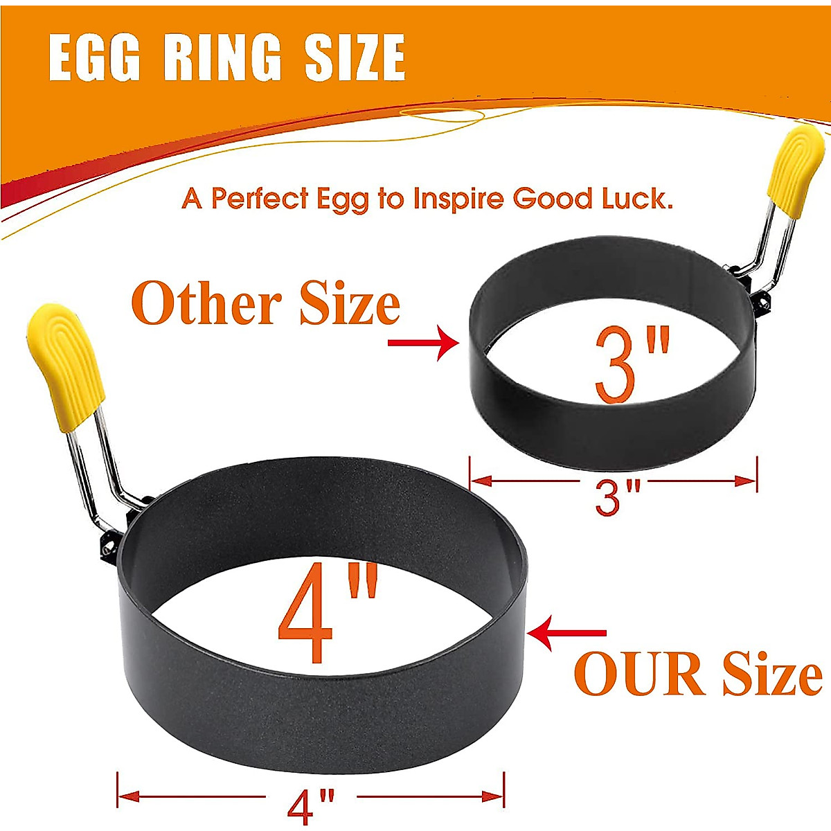 4 Inch Large Egg Rings for Frying Eggs, 2 Pack Stainless Steel Egg Cooking Rings Nonstick Round Egg Shaper Mold with Anti-scald Handle for English Muffins Pancake Cooking Griddle
