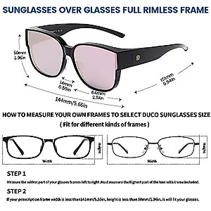 DUCO Fit Over Sunglasses for Men Women Wear Over Glasses Retro Wrap Around Polarized Sun Glasses UV400 Protection (A-Black Frame Revo Pink Lens)