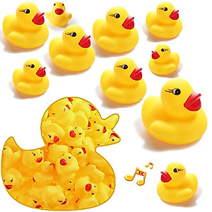100 PCS Mini Rubber Duck Float Ducks Ribbon Bath Ducks Bulk Breast Pancreatic Cancer Mental Health Ducks Bathtub Toys Bulk Rubber Ducks for Cancer Awareness Pool Decorations(Funny,Yellow)