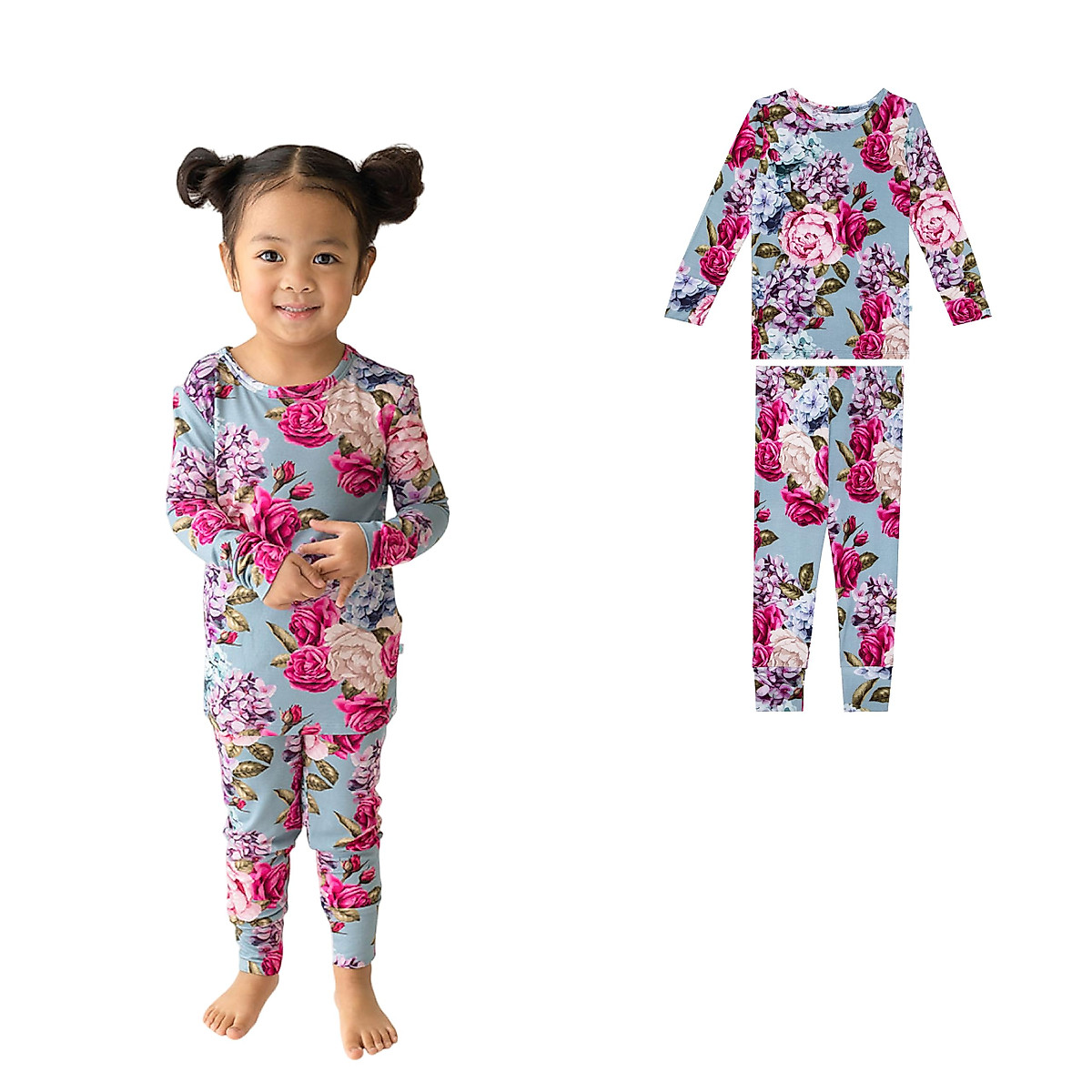 Posh Peanut Girls Pajamas - Soft, Viscose from Bamboo PJs for Kids - Matching, Long Sleeve Toddler Pajamas for Girls (6-12 Months) Lacey