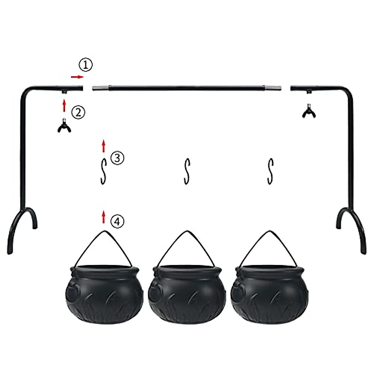 Halloween Decor - Halloween Party Decorations - Set of 3 Witches Cauldron Serving Bowls on Rack - Black Plastic Hocus Pocus Candy Bucket Cauldron for Indoor Outdoor Home Kitchen Decoration