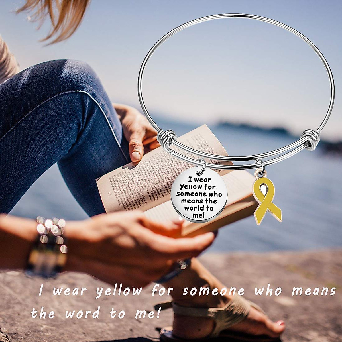 POTIY Yellow Awareness Ribbon Bracelet Bone Cancer Awareness Jewelry Gift Inspirational Bracelet for Endometriosis Bladder Cancer (Yellow Bracelet)