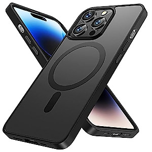 SEASON.C Magnetic Case for iPhone 14 Pro Max Case Compatible with Wireless Charging Men Black Slim Thin Matte Translucent Silicone Edge Protection Shockproof Drop Proof Case 6.7In