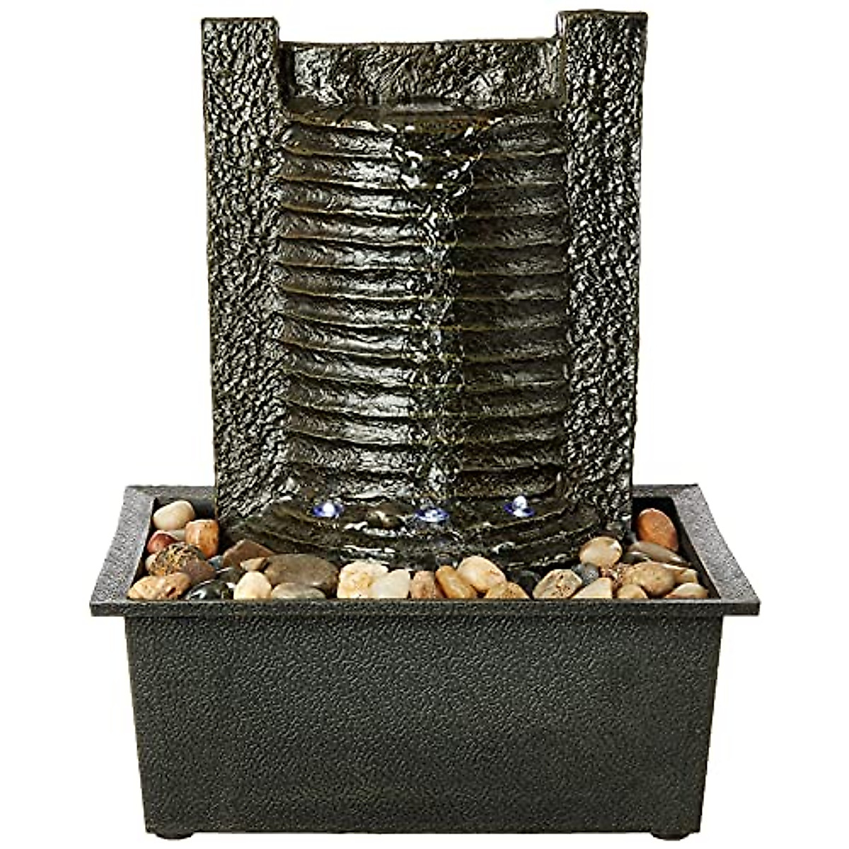 Indoor Fountain with LED Lights – Lighted Tabletop Water Feature with Stone Wall and Soothing Sound – Zen Décor for Home or Office by Pure Garden