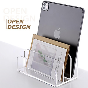 SANRUI Acrylic File Mail Desktop Organizer Sorters,3 Compartments Laddered Clear Desk Letter Organizer Office Document Sorter,Multifunction Envelope Folder Racks Holders for Office,Home, School