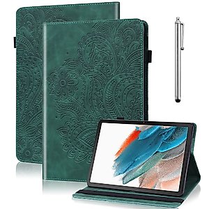 VODEFOX Case for Xiaomi Redmi Pad SE 11 inch 2023 Released,PU Leather Flip Embossed Flower Stand Case Cover with Card Solt Protective Cover for Redmi Pad SE Tablet - Green