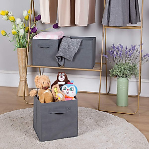 MAX Houser Storage Bins Cubes Baskets Containers with Dual Handles for Home Closet Bedroom Drawers Organizers,Foldable,10.5x10.5x11 Inches,Set of 6
