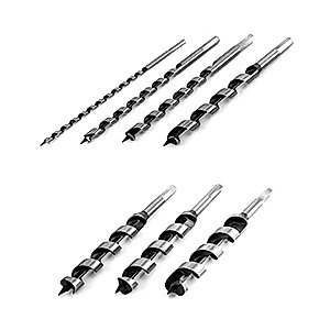 QWORK Auger Drill Bit Set, 7 Piece Set 9" Auger Bit Set Hardened Alloy Steel Ship Auger Bit Creates Deep Clean Hole Precise Drilling for Wood Drilling 1/4", 3/8", 1/2", 5/8", 3/4", 7/8",1"
